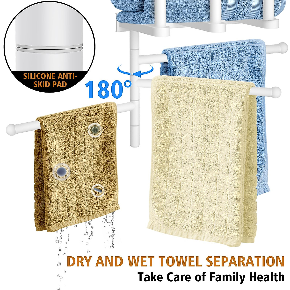 Towel Rack for Rolled Towels (White-Swivel)