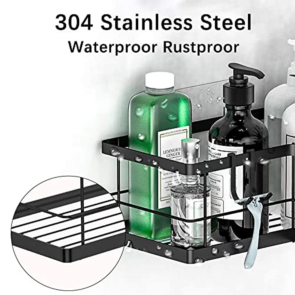 Sinminou Corner Shower Caddy 2 Pack, 304 Stainless Steel Shower Shelf with Adhesive, Wall Mounted Bathroom Shelf Basket, Shower Rack Hanging Storage Organizer