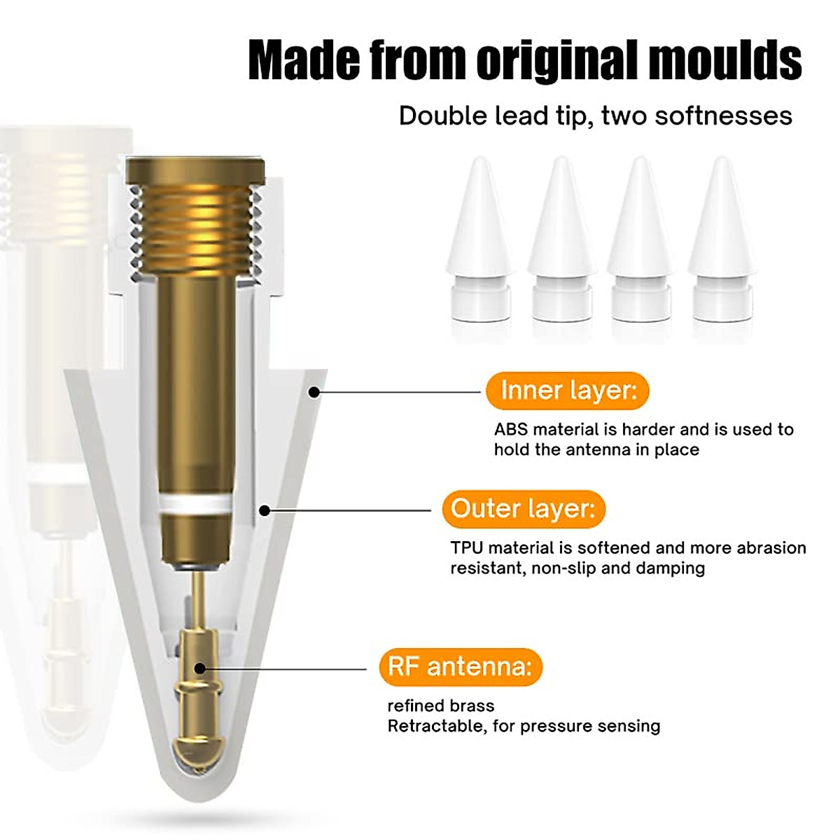 Pencil Tips Soft Wear-Resistant Damping Pen Tip for Apple Replacement 2B Stylus Fine Nib Compatible with iPad Air Mini Pro Apple Pencil 1st Gen & 2nd Generation - 6+2 Packs