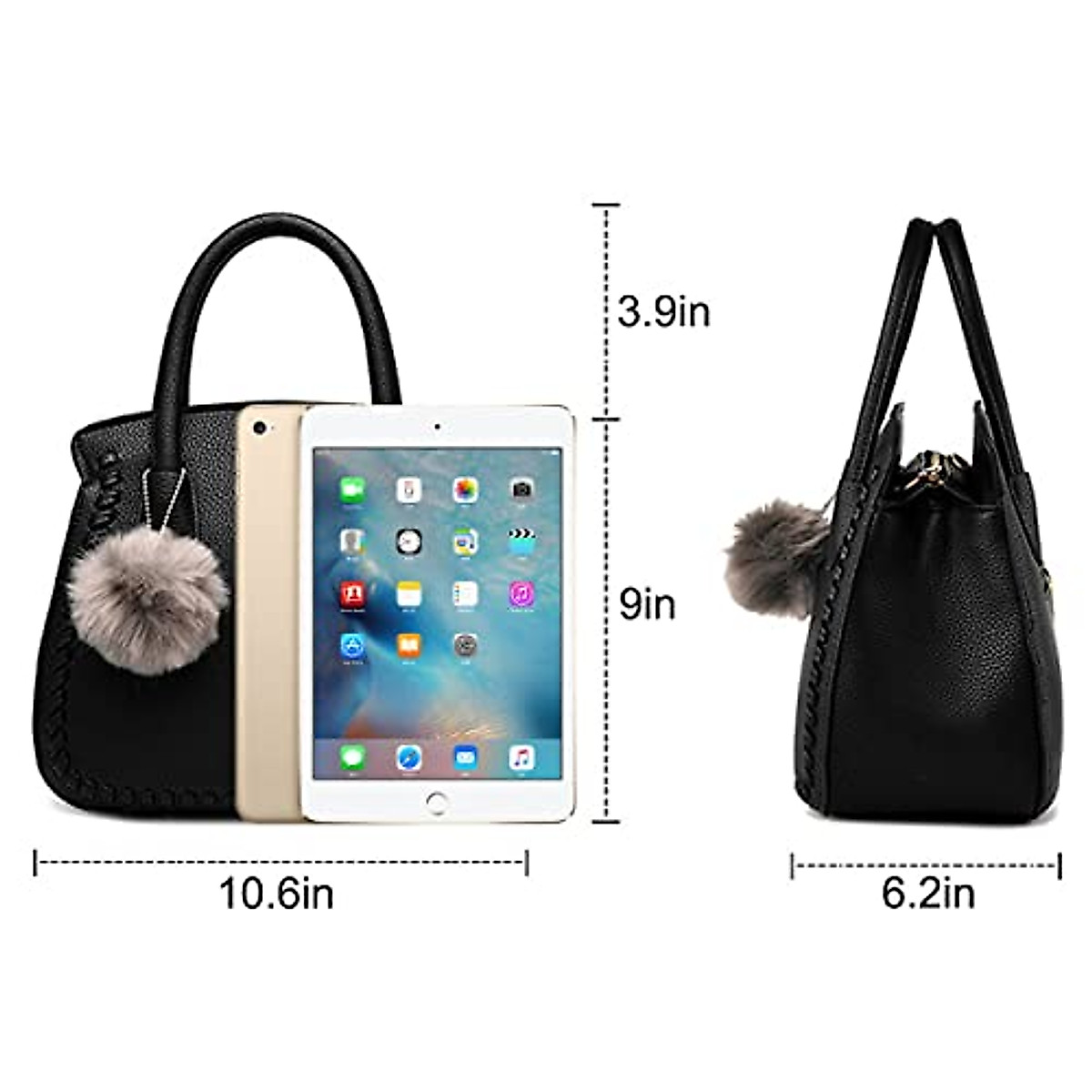 XingChen Purses and Handbags for Women PU Leather Top Handle Satchel Ladies Shoulder Tote Bags(Black)