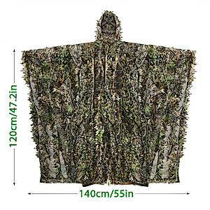 Zicac Outdoor 3D Leaves Camouflage Ghillie Poncho Camo Cape Cloak Stealth Ghillie Suit Military CS Woodland Hunting Poncho