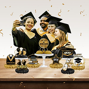 Graduation Decorations Class of 2024, 9PCS 2024 Graduation Party Decorations,Congrats Grad Table Centerpiece Congratulate Graduation Honeycomb Table Toppers for Graduation Party Supplies