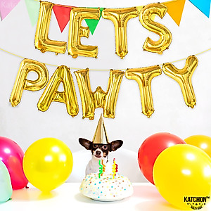 KatchOn, Lets Pawty Balloons Gold - 16 Inch | Lets Pawty Banner, Pawty Birthday Decorations | Dog Birthday Balloons, Lets Pawty Birthday Decorations | Dog Birthday Banner, Dog Birthday Party Supplies