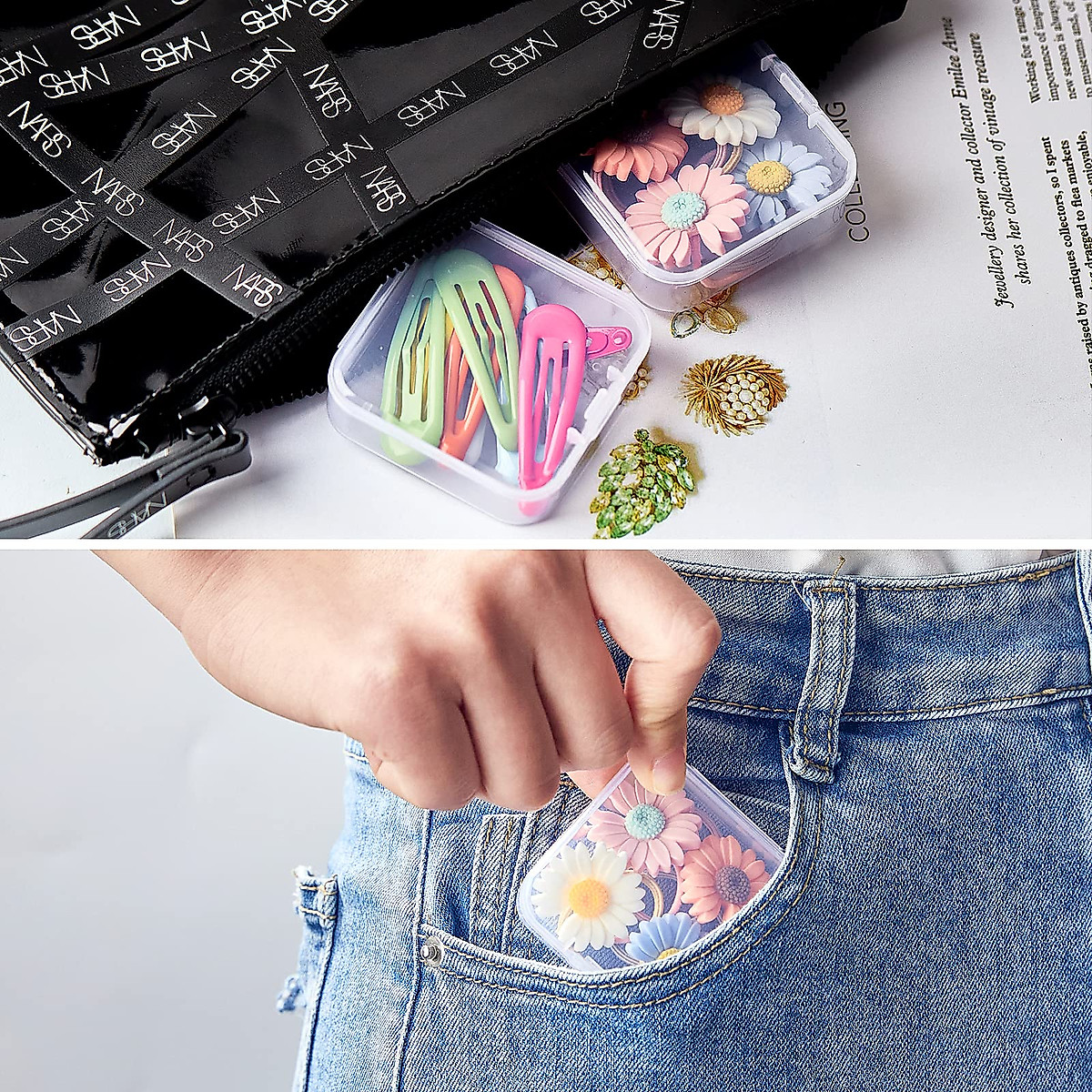 Jutieuo Bead Organizer Box with Handle, 25 Pcs Small Bead Organizers and Rectangle Storage Plastic Cases, Mini Clear Bead Storage Containers Boxes with Hinged Lid