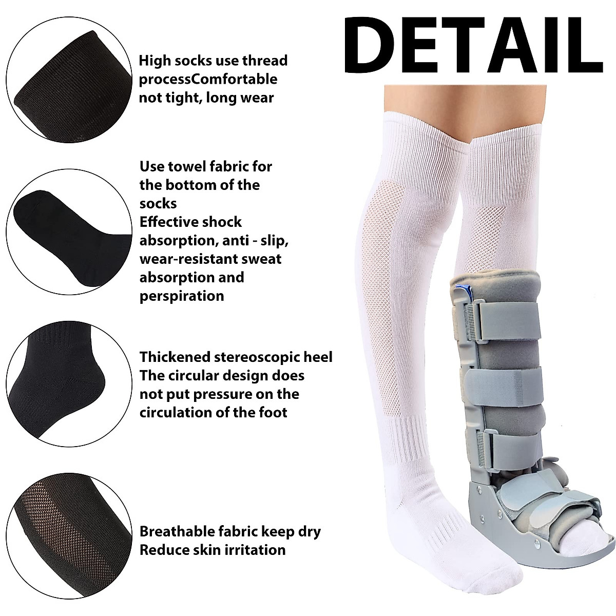 8 Pack Replacement Sock Liner for Orthopedic Walking Boots Walker Brace, Worn in Air Cam Walkers and Fracture Boot Casts, Reinforced Towel Bottom Seamless Pressure Socks, One Size Unisex, High Top
