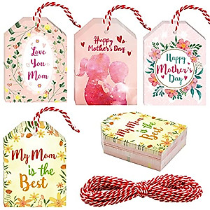 Mother's Day Gift Tags Happy Mother's Day Gift Wrapping Labels 60Pcs with 33ft Strings