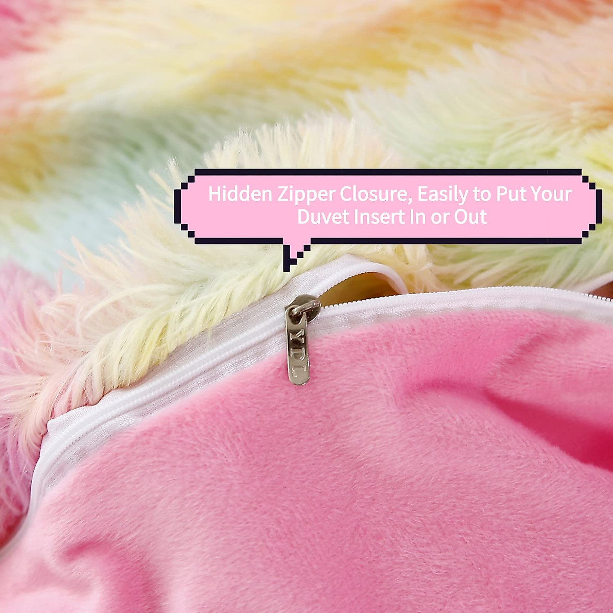 RYNGHIPY 3Pcs Rainbow Girls Bedding Sets Twin Size Ultra Soft Long Hair Plush Shaggy Duvet Cover with Pillowcases Colorful Tie Dye Bedding Set with Hidden Zipper Closure (Colorful Pink,Twin)