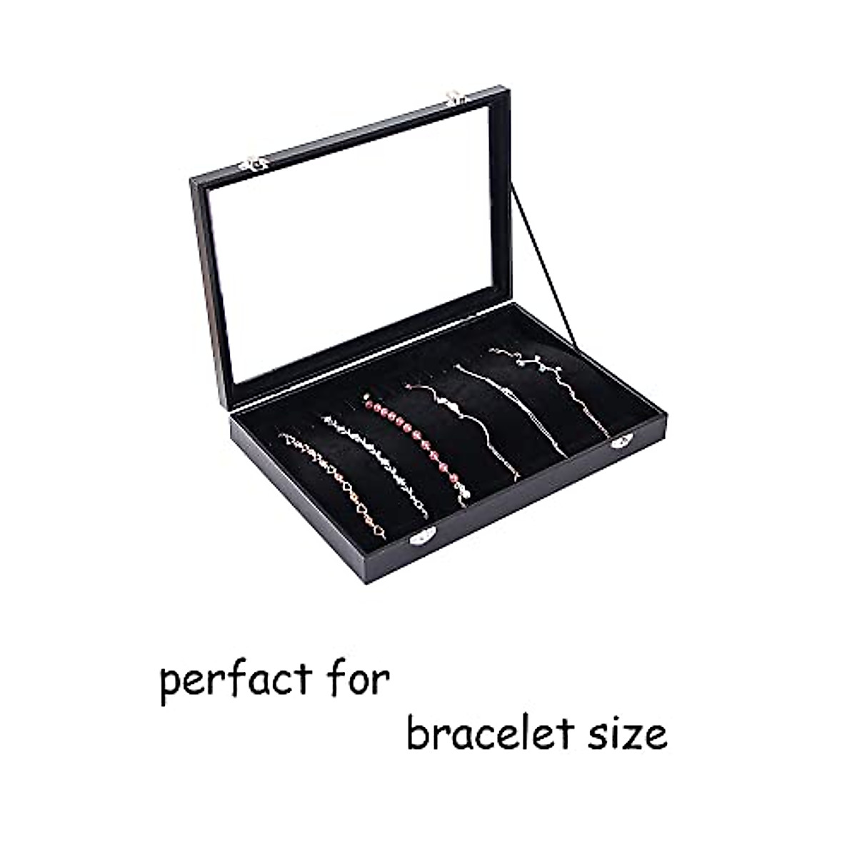 ByKen Jewelry Glass lid 20 Hooks Necklace Organizer Box,Necklace Tray,Necklace Display Box,Chains Showcase Storage Boxes for Show Stackable (Black Velvet)