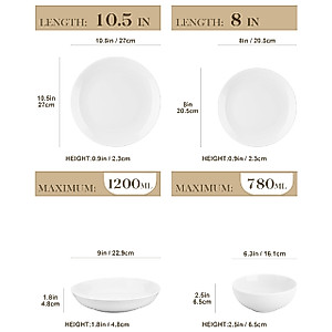 MALACASA 24-Piece Gourmet Porcelain Dinnerware Sets, Modern White Round Dish Set for 6 - Premium Serving Plates and Bowls Sets for Dessert, Salad, Soup, Pasta - Series AMELIA