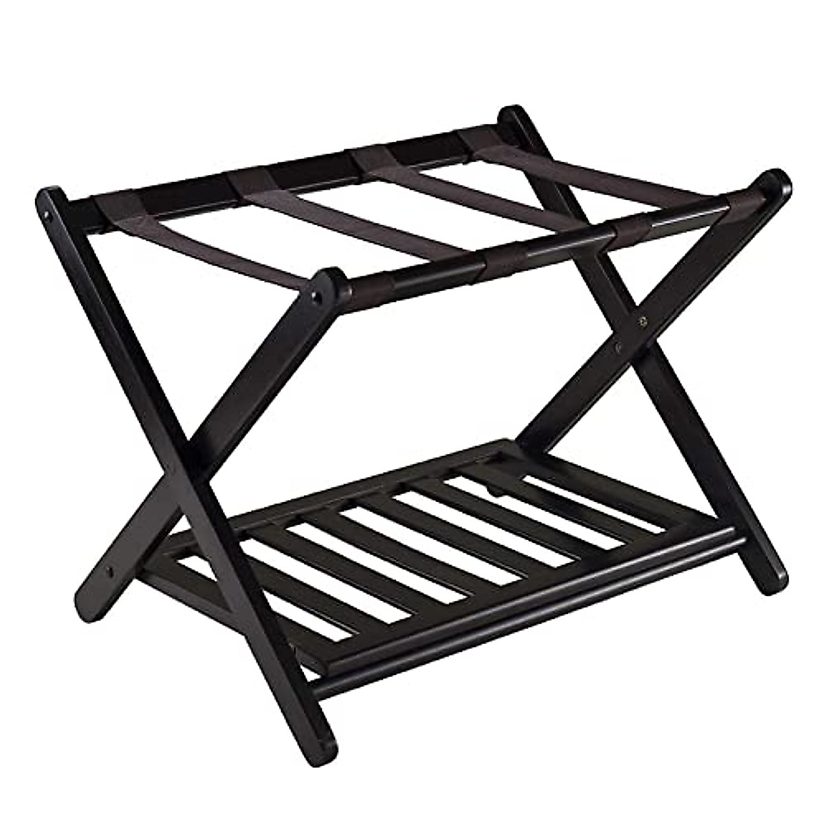 tonchean Folding Luggage Rack with Shelf, Luggage Rack for Guest Room, Bamboo Suitacse Stand for Hotel, Bedroom, Home
