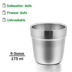 E-far Metal Cups for Kids Baby, 6 Ounce Stainless Steel Insulated Cups for Toddler Children, Training & Transition, Double Wall & Shatterproof, Mirror Polished & Dishwasher Safe - 2 Pack