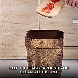 Square Waste Bins Hipsteen Retro Style Pressing Ring Plastic Trash Can Household Office Mimetic Wood Grain Garbage Bin Kitchen Outdoor Bedroom Bathroom Office Commercial Bin Waste Square Waste Basket