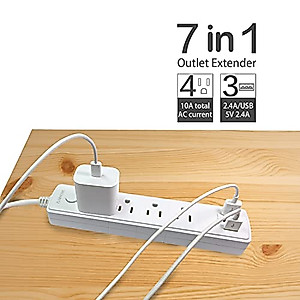 Power Strip with USB ZLMHONE Power Strip with 4 Outlet 3 USB Ports 5 Feet Extension Cord Multi Outlets Flat Plug Power Bar Desktop Charging Station for iPhone/iPad/PC/Home/Office/Dorm/Travel