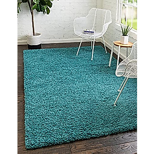 Rugs.com Über Cozy Solid Shag Collection Rug – 5 x 8 Deep Aqua Blue Shag Rug Perfect 5 x 8 Feet