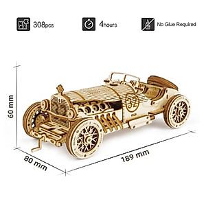 ROKR 3D Wooden Puzzle-Mechanical Car Model-Self Building Vehicle Kits-Brain Teaser Toys-Best Gift for Adults and Kids on Birthday/Christmas Day (Grand Prix Car)