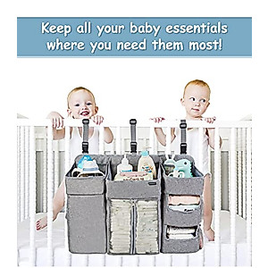 Clearworld Hanging Diaper Caddy for Changing Table and Crib,XL Diaper Caddy Organizer for Baby Essentials,Upgrade Thicken Diaper Stacker Nursery Organizer, Baby Shower Gifts(Gray)