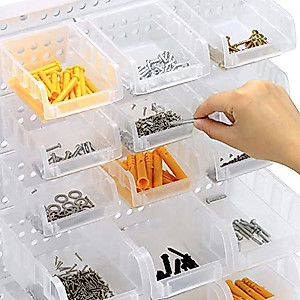 RIVTUN Transparent Garage Organizer Bins, 30PCS Wall Mounted Storage Small Parts Bins With White Pegboard to Store Nuts,Bolts, Screws, Nails