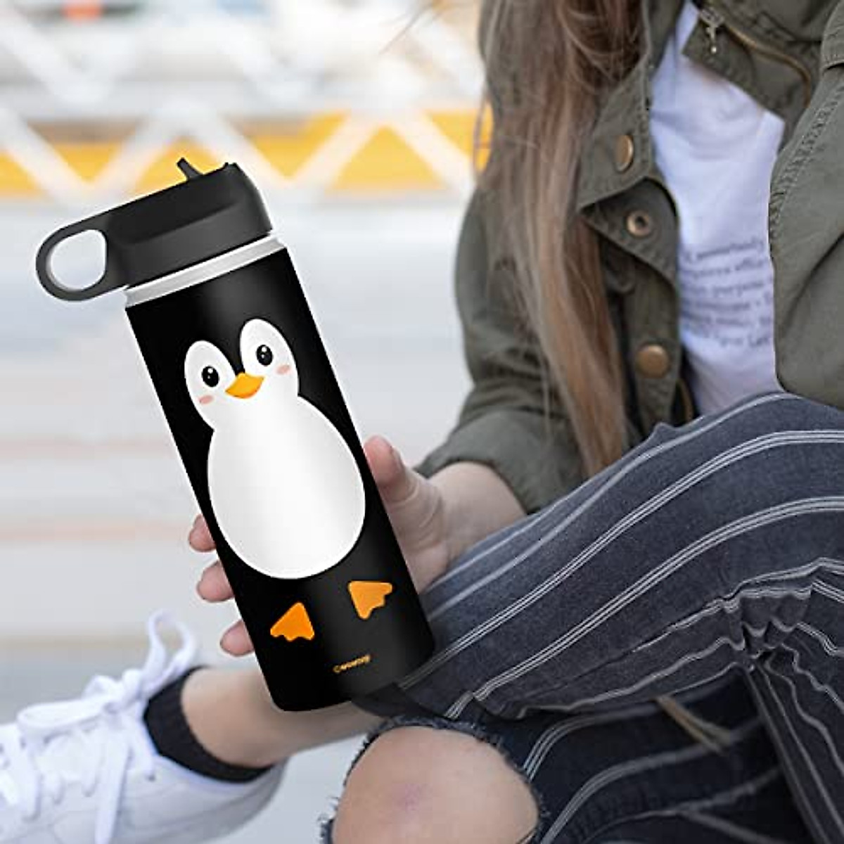 wowcugi Personalized Penguin Kids Water Bottle 12oz 18oz 32oz Insulated Stainless Steel Travel Cup Bottles Birthday Christmas Custom Gift For Kids Women Men Penguins Lovers
