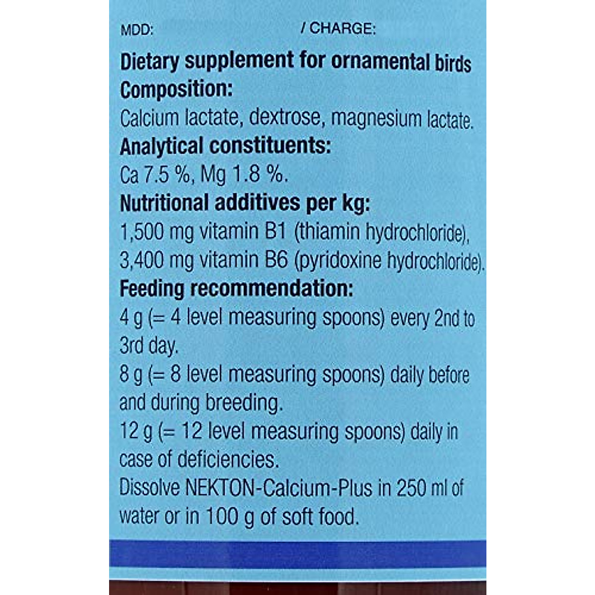 Nekton Calcium-Plus Calcium and Magnesium with B Vitamins for Birds 650gm / 1.43Lb, White