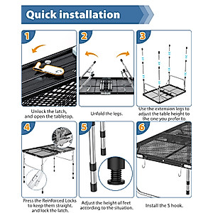 Sportneer Grill Table for Outside, 3ft(L) x 2ft(W) Height Adjustable Camping Table Lightweight Aluminum Folding Portable Metal Folding Outdoor Grill Table for Camping Cooking BBQ RV Picnic (Black)