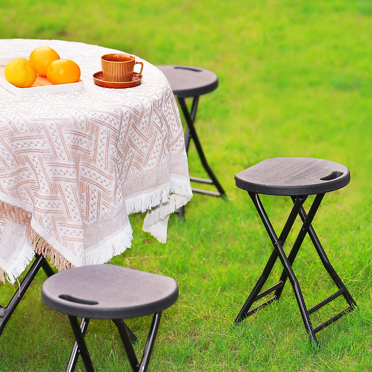 Allpop 2 Pack Folding Stool 18 Inch, Foldable Stool Chair Set of 2, 550lbs Capacity, Portable Round Bar Stool with Handle for Adults Kitchen Garden, Black