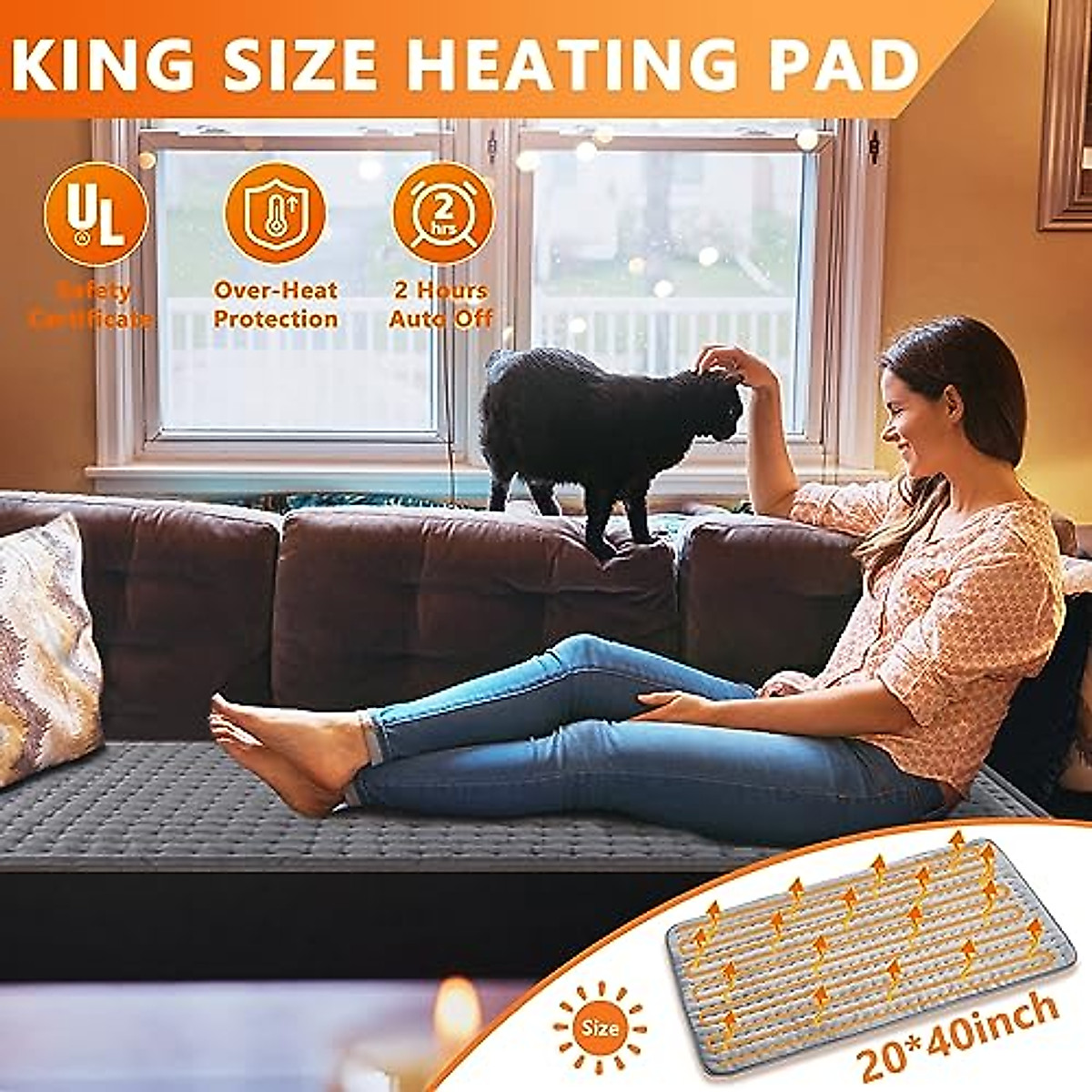 OCSOSO Large Heating pad for Back Pain Relief, 20" X 40" Sittable & Reclinable XXX-Large Heating Pads for Knee, Neck, Shoulder & Menstrual Cramps, Full Body Electric Heated Pad with Auto Shut Off