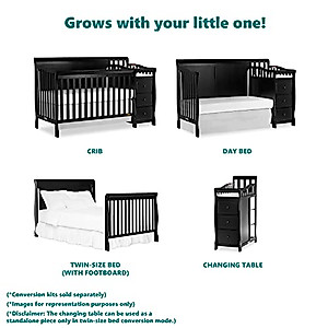 Dream On Me Casco 3-In-1 Mini Crib And Changing Table In White, Convertible Crib, Made Of Pinewood, Three Position Adjustable Mattress Height Settings