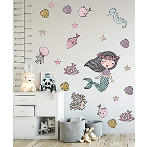 Murwall Mermaid Ariel Wall Decal Underwater Princess Peel and Stick Starfish Removable Sticker Girls Bedroom Colorful Seaweed Wall Print Seahorse Seashell Octopus Wall Sticker Baby Rooms