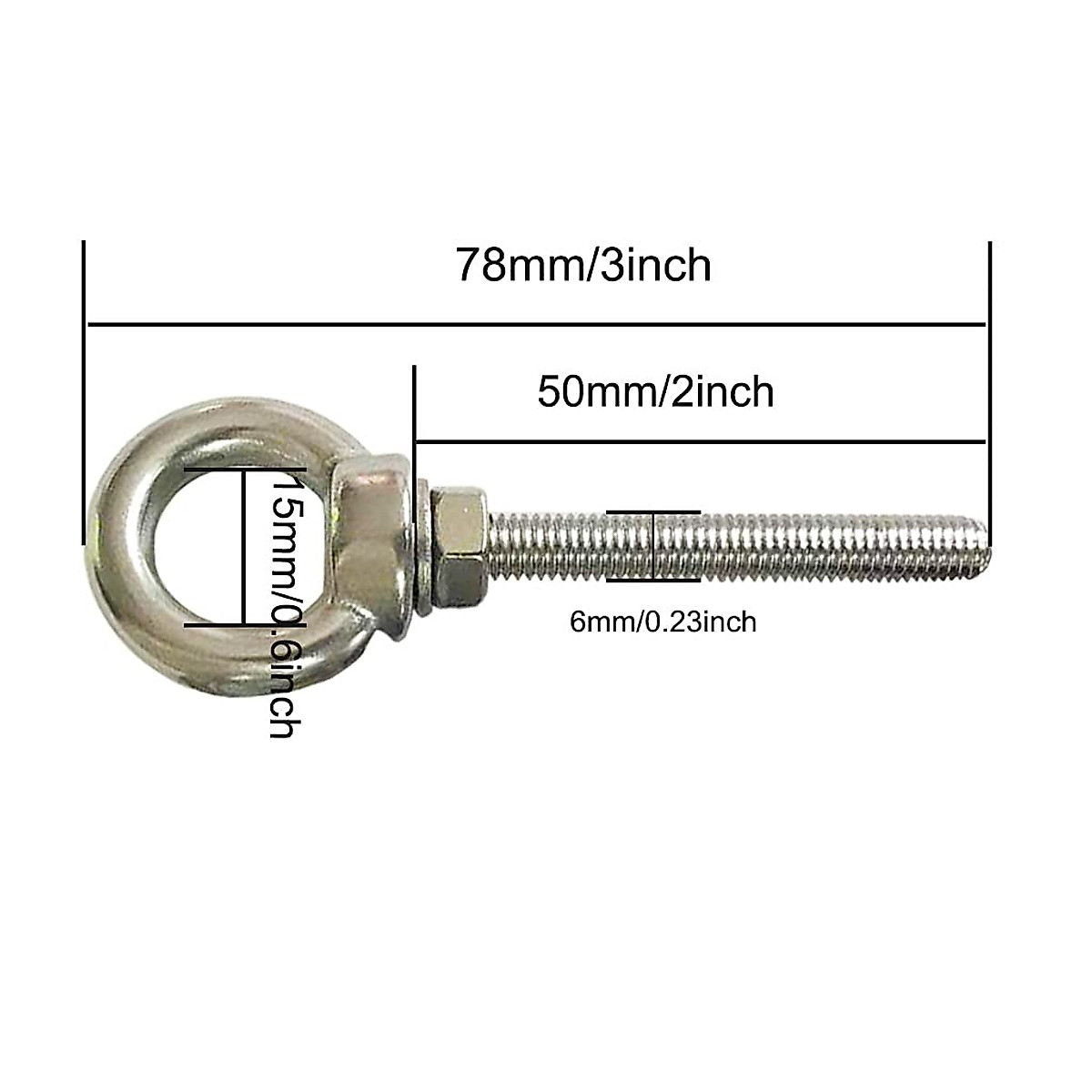 HYXXYY Stainless Steel Eye Bolt, 5pack M6 Shoulder Eye Bolts 1/4" X 2"with Nuts and Washer Thread Lifting Ring Eyebolt