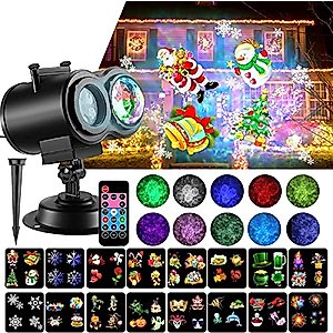 Christmas Projector Lights, 2-in-1 Ocean Wave Projector Light with 16 Slides Patterns 10 Colors Waterproof Indoor for Halloween Xmas Decor