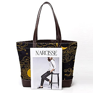 Sun and Moon Art Black Pattern Tote Bags Large Leather canvas Purses and Handbags for Women Top Handle Shoulder Satchel Hobo Bags