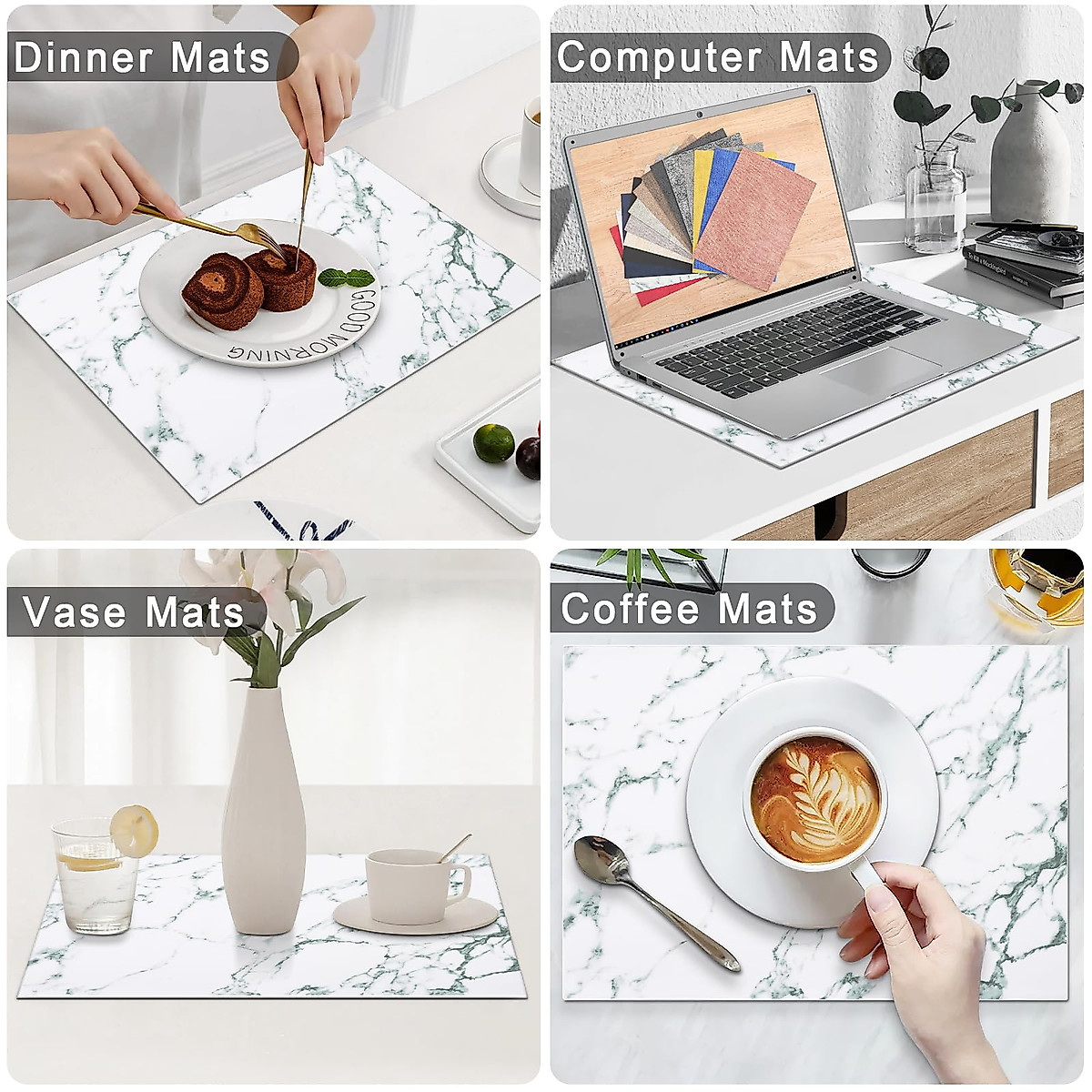 Homaxy Faux Leather Heat Resistant Placemats for Dining Table Set of 6, Waterproof Wipeable Washable PU Table Mats, Easy to Clean Anti-Slip Place Mats, 11.8" x 17", Marble