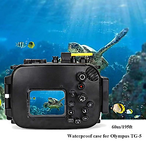 SeaFrogs Waterproof Housing Underwater Case for Olympus TG5 with 67mm Red Filter Combo, Applied to 60m/195ft