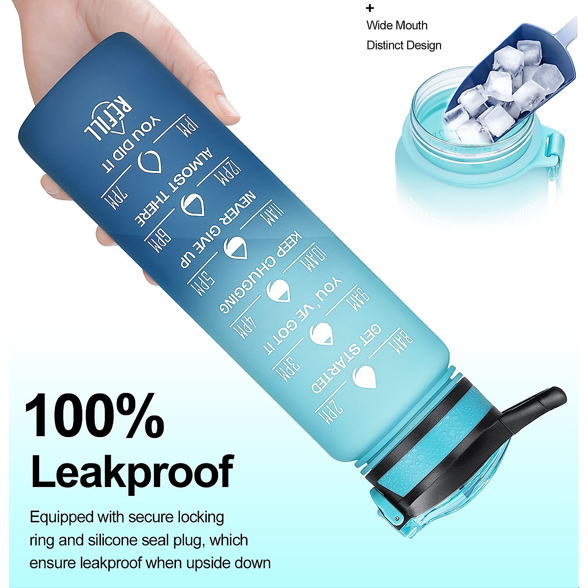 ELYPHINE 32/24 oz Water Bottles with Removable Straw & Time Marker, Motivational Sports Bottles with BPA Free Tritan Material, Leakproof Water Jug for Fitness