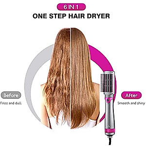6 in 1 Hair Dryer Brush and Volumizer, Detachable Hair Dryer Styler, One-Step Hot Air Brush for Straightening Curling Drying Combing Styling