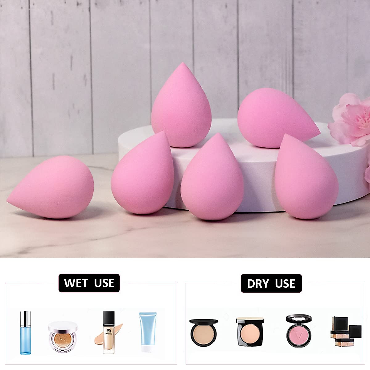 6 Pcs Makeup Blender Sponges Set - Soft Beauty Sponge Blending Blender for Foundation, Cream and Powder (Light-Pink)