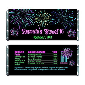 Fireworks Candy Bar Wrappers for Chocolate Bar, Personalized Birthday Party Favor, Custom Hershey Bar Labels, Pack of 20
