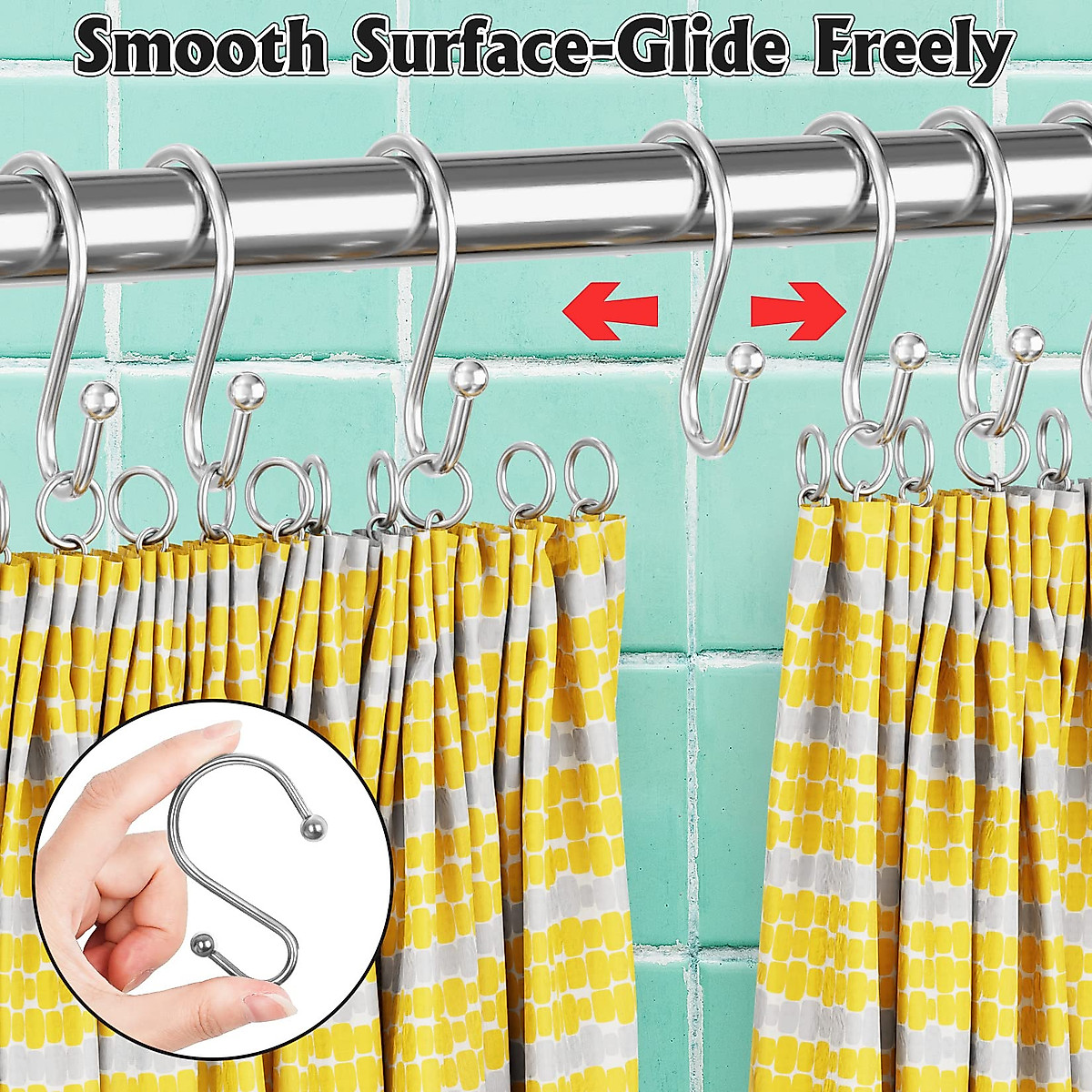 VNDUEEY 15 PCS Silver Shower Curtain Hooks Metal Shower Curtain Rings Shower Hooks, Ornament Hooks for Christmas, S Hooks for Hanging Christmas Stocking, Kitchen S Hooks for Mugs, Pots