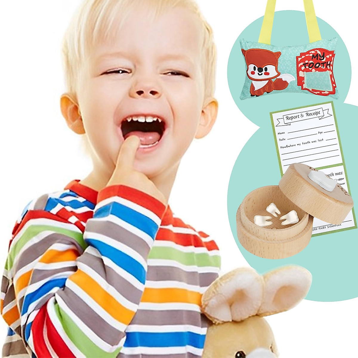 LAPEQQIOJEJ Tooth Fairy Pillow for Girls and Boys|Tooth Fairy Gifts|Tooth Fairy Tooth Holder|Tooth Fairy kit with Receipts