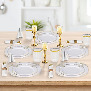 50 Gold Wrapped Plastic Cutlery Set with Napkin - By Zulzzy- Individually Pre Rolled Gold Silverware Disposable Ideal for Parties, Weddings, 50 Forks, Spoons & Knives with White Napkins