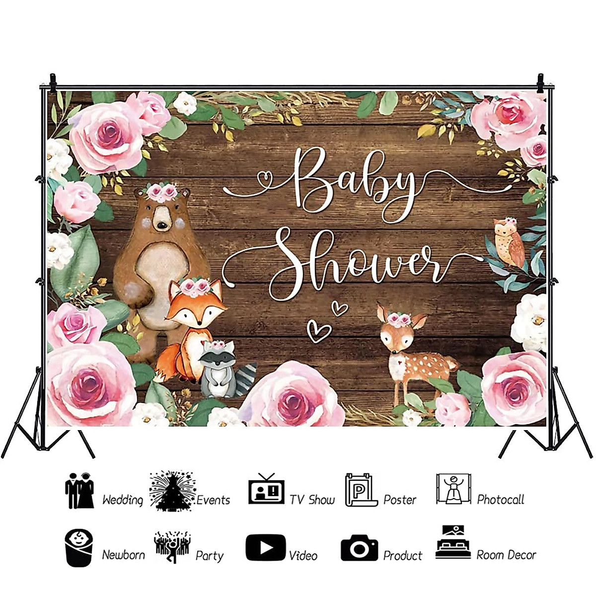 Leowefowa 7x5ft Baby Shower Backdrop Jungle Animal Pink Rose Leaf Leaf Photography Background Newborn Birthday Party Banner Photo Booth Studio Shoot Props