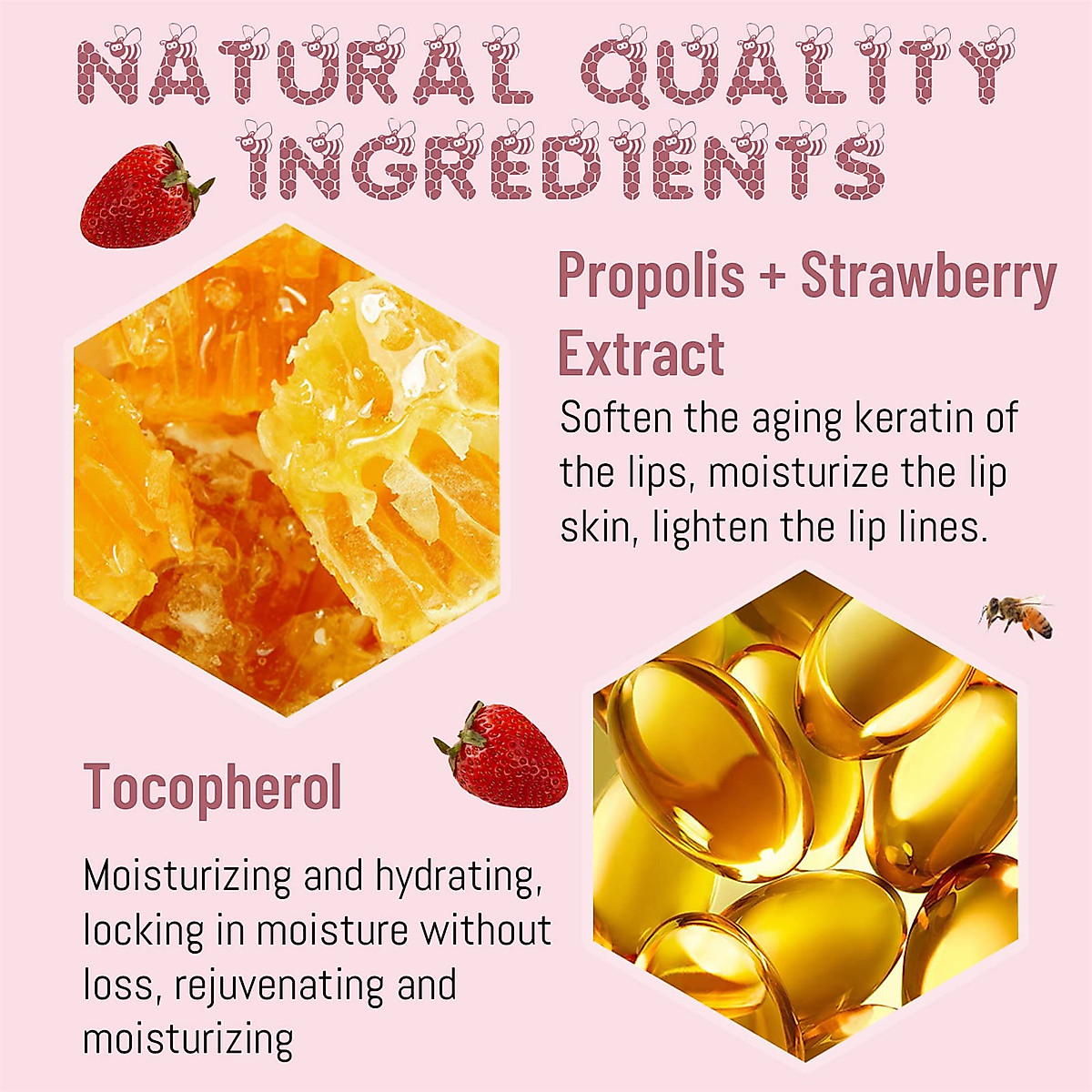 2PCS Lip Balm Honey Pot, Honey Pot Lip Balm for Dry Cracked Lips, Strawberry Lip Balm Scrubs Exfoliator & Moisturizer, Hydrating Lip Balm Honey Pot with Wand, Lip Sleeping Mask (C)
