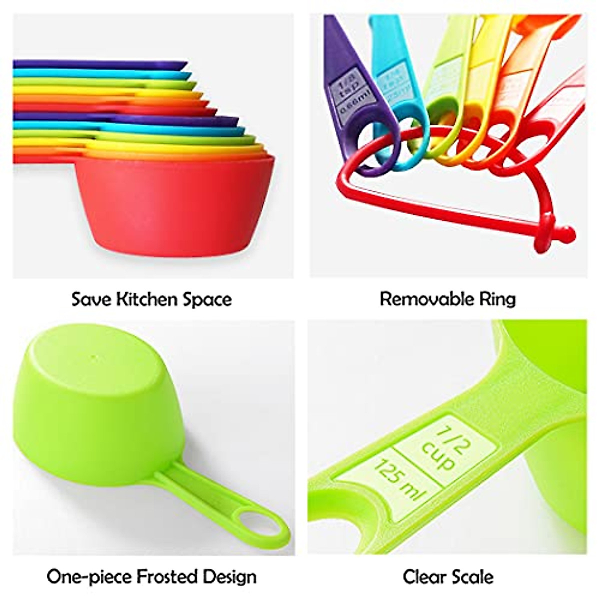 12 Piece Measuring Cups and Spoons Set, Colored Kitchen Measure Tools, Durable Nesting Cups and Spoons for Dry and Liquid, Dishwasher Safe