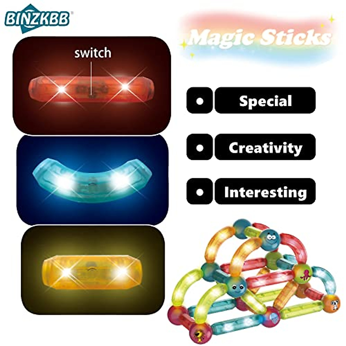 Magnetic Building Blocks,Large 3D Clear Magnets STEM Educational Construction Toys,Sensory Montessori Preschool Magnetic Building Sticks Blocks Kit for Kids Ages 3 4 5 6 Year Old Boys Girls Toddlers