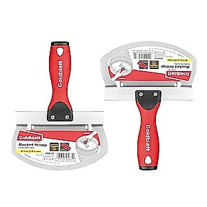 Goldblatt 2 Pieces Bucket Scoop for Drywall, Plaster - Stainless Steel Bucket Scoop - 6.5 Inch Curved Contoured Blade, Upgrade Rustproof Scraper Tools with Soft-grip Handle for Paint, Mortar