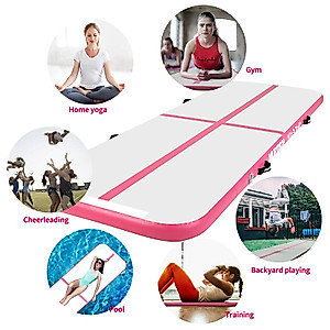 Murtisol 13ft Inflatable Gymnastics Training Mats, 4 Inch Thickness Tumbling Mats for Home Yoga,Training,Cheerleading,Yoga& Water Fun with Electric Pump (Pink)
