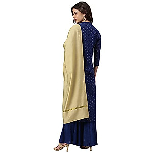 Janasya Women's Dark Blue Chanderi Silk Woven Kurta with Sharara and Dupatta(SET472-KR-SHA-S)