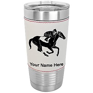 LaserGram 20oz Vacuum Insulated Tumbler Mug, Horse Racing, Personalized Engraving Included (Faux Leather, Baseball Style)