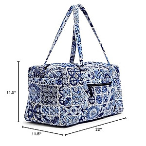 Vera Bradley Women's Cotton Large Travel Duffel Bag, Island Tile Blue - Recycled Cotton, One Size