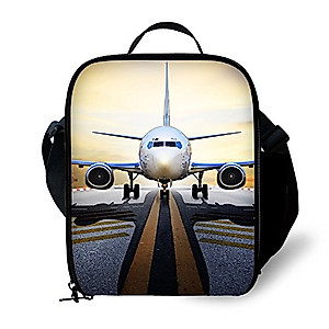 ANYFOCUS 3D Airplane Design Kids Lunch Bag Durable Insulated Lunchbox Small Black Lunch Box for Children Boys Girls Customized Cooler Bag with Adjustable Shoulder Strap